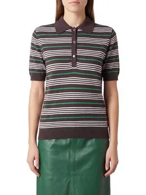 PAROSH Striped Polo Sweater - Brown