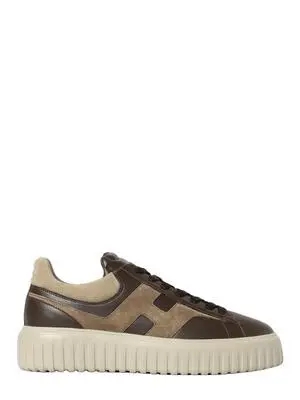 Hogan H-stripes Leather And Suede Platform Sole Trainers - Brown