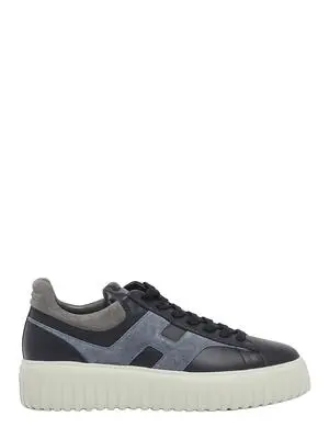 Hogan H-stripes Leather And Suede Platform Sole Trainers - Navy