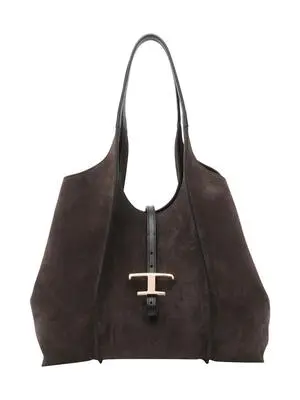 TOD'S Suede Shoulder Bag With Gold Tone Detail - Brown