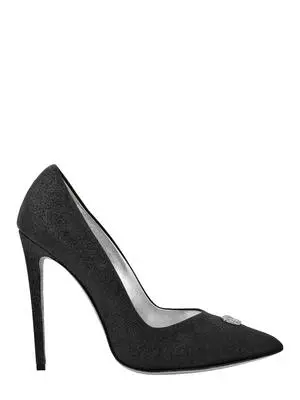 Philipp Plein Glitter Leather Pumps With Skull Embellishment And Stiletto Heel - Black