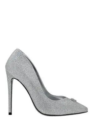 Philipp Plein Philipp Plein Glitter Leather Pumps With Skull Embellishment And Stiletto Heel Silver