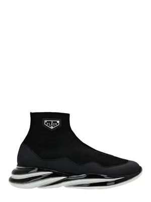 Philipp Plein High-top Sock Slip-on Sneakers With Leather Inserts - Black