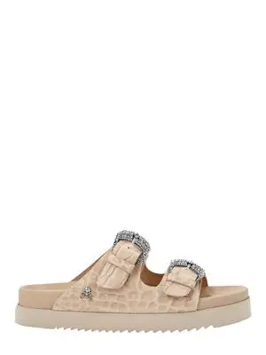 Philipp Plein Croc-effect Leather Sandals With Jewel Buckle - Pink