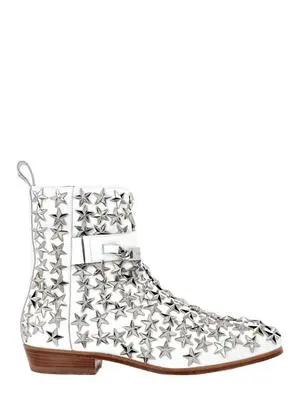 Philipp Plein Embellished Star Leather Ankle Boots - White