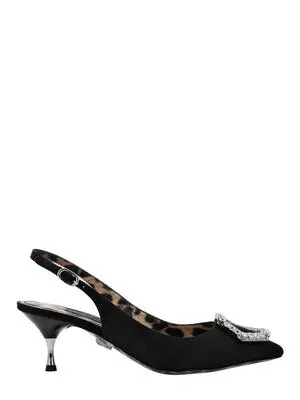 Philipp Plein Satin Slingbacks With Jewel Buckle And Mid Stiletto Heel - Black