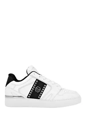 Philipp Plein Low-top Leather Sneakers With Stud Embellishments And Hexagon Logo - White