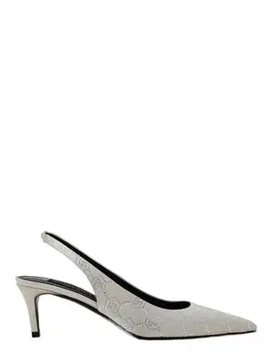 Philipp Plein Satin Slingback Pumps With Hexagon Logo And Mid Heel - Beige