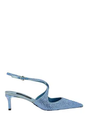 Philipp Plein Embellished Satin Pumps With Ankle Strap - Turquoise
