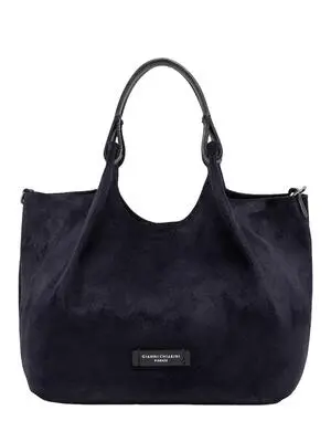 GIANNI CHIARINI Dua Suede Calfskin Handbag With Double Handle - Black 1