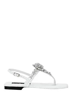 Philipp Plein Embellished Flat Sandals - White