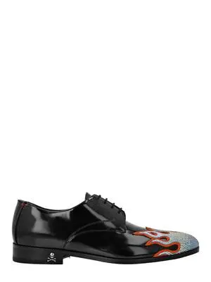 Philipp Plein Brushed Leather Oxford Shoes With Rhinestone Embellishment - Black