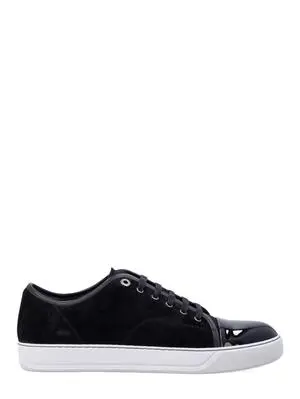LANVIN Suede Calf Leather Sneakers With Patent Leather Cap Toe - Black