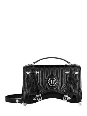 Philipp Plein Matelassé Leather Handbag With Hexagon Logo And Studs - Black