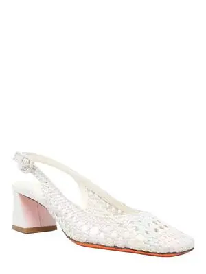 Santoni Woven Slingback Pumps - White