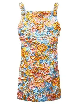 Versace Sleeveless Printed Silk Duchesse Mini Dress - Blue