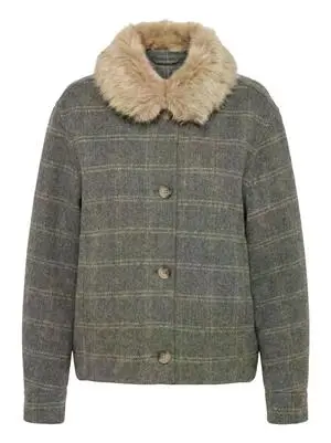 TWINSET Double-breasted Wool Caban Coat With Faux Fur Trim - Grey