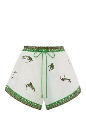 ALEMAIS Alemas Wanda Embroidered Relaxed Fit Shorts - Neutrals
