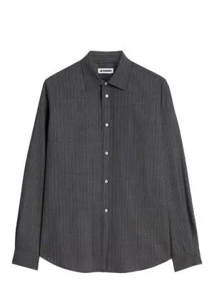 JIL SANDER Wool Pinstripe Shirt - Grey