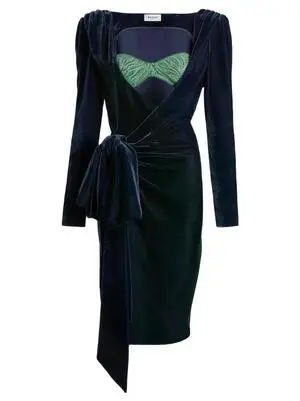Balmain Velvet Dress With Lace Detail - Blue