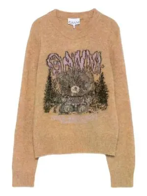 GANNI GANNI Graphic Intarsia Crew Neck Sweater Neutrals