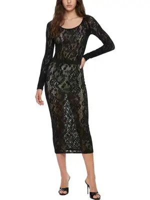 WOLFORD Wolford Lace-Patterned Semi-Sheer Midi Pencil Skirt