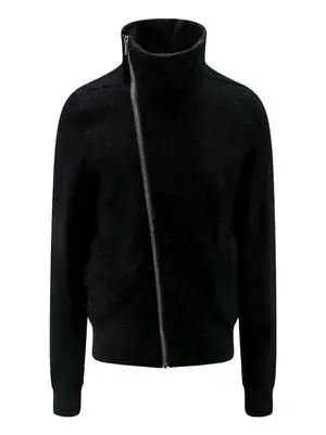 Rick Owens Asymmetric Zip Funnel Neck Sweater - Black