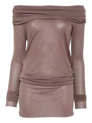 Rick Owens Off-shoulder Long-sleeve T-shirt Brown
