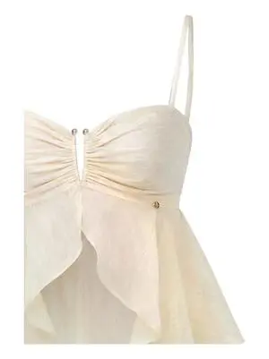 NISSA Ruffled Lyocell Crop Top - Neutrals