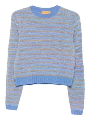 Guest In Residence Striped Crew Neck Long Sleeve Sweater - Blue