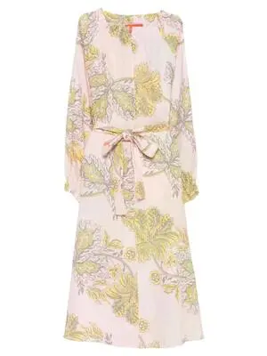 La DoubleJ Floral Print Belted Midi Dress - Pink