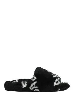 Balenciaga Logo-print Faux-fur Slides - Black