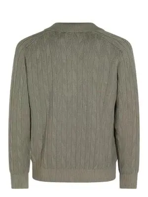 Canali Virgin Wool Cable-knit Polo Sweater - Green