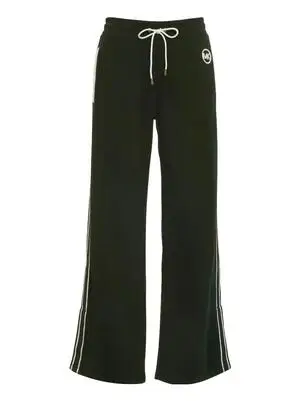 Michael Kors Wide Leg Track Pants With Contrast Trim And Logo Patch - Black