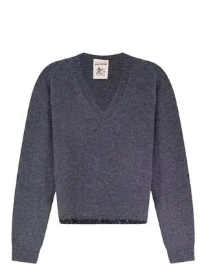SEMICOUTURE Celia Sequin-embellished V-neck Sweater - Grey