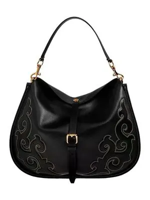Etro Maxi Leather Bag With Texan Embroidery - Black