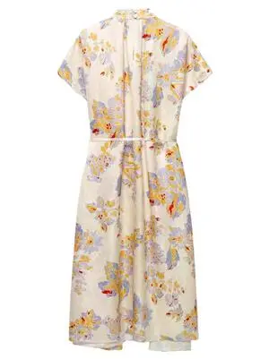 Shanghai Tang Floral Print Silk Midi Dress - Neutrals