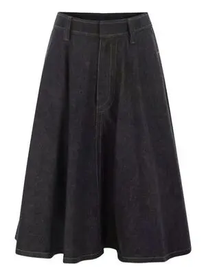 Brunello Cucinelli Monili Embellished Flared Midi Skirt - Blue