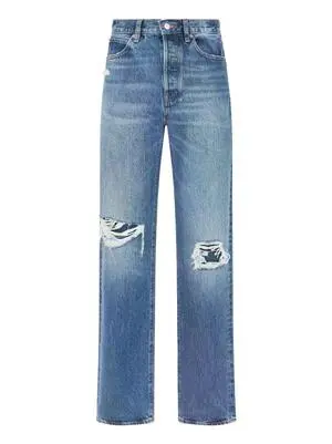 FRAME Distressed Straight-leg Jeans - Blue