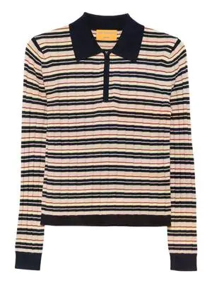 Guest In Residence Striped Half-zip Polo Shirt - Neutrals