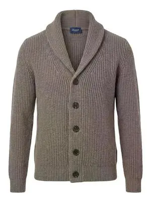 DRUMOHR Ribbed Knit Shawl Collar Sweater - Brown