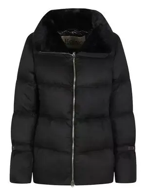 Herno Padded Coat With Faux Fur Collar - Black