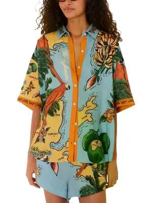 Farm Rio Multicolor Beaches Path Buttoned Shirt - Blue