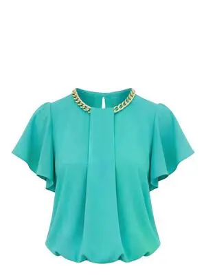 NISSA Chain Detail High Neck Top - Blue