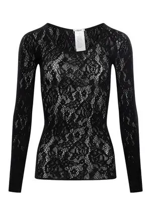 Wolford Lace Semi-sheer Long-sleeve Blouse - Black