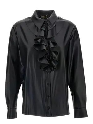 IRIE' Irie Ruffled Trim Long-sleeve Faux-leather Shirt - Black