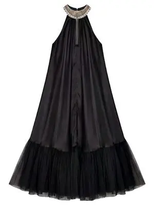 MES DEMOISELLES Embellished Tulle-trim Maxi Dress - Black