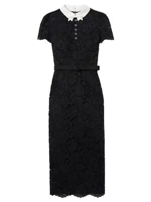 SELF-PORTRAIT Self-Portrait Lace Midi Dress With Contrast Collar