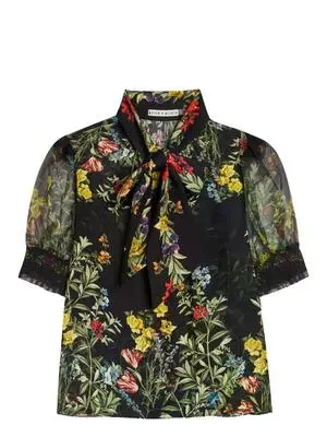 Alice + Olivia Floral Print Pussy-bow Blouse - Black