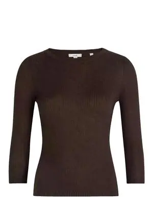 Vince Ribbed Knit Boat-neck Sweater - Brown